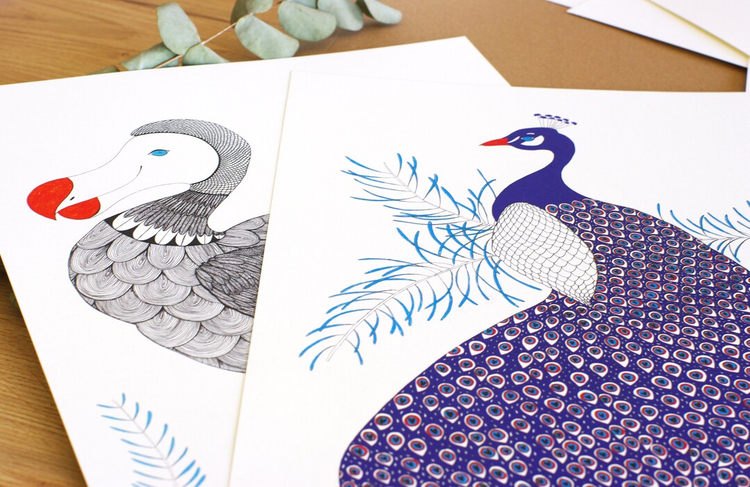 Set of 2 Posters A4 or A3 Funny Collection of Birds Peacock Dodo ...