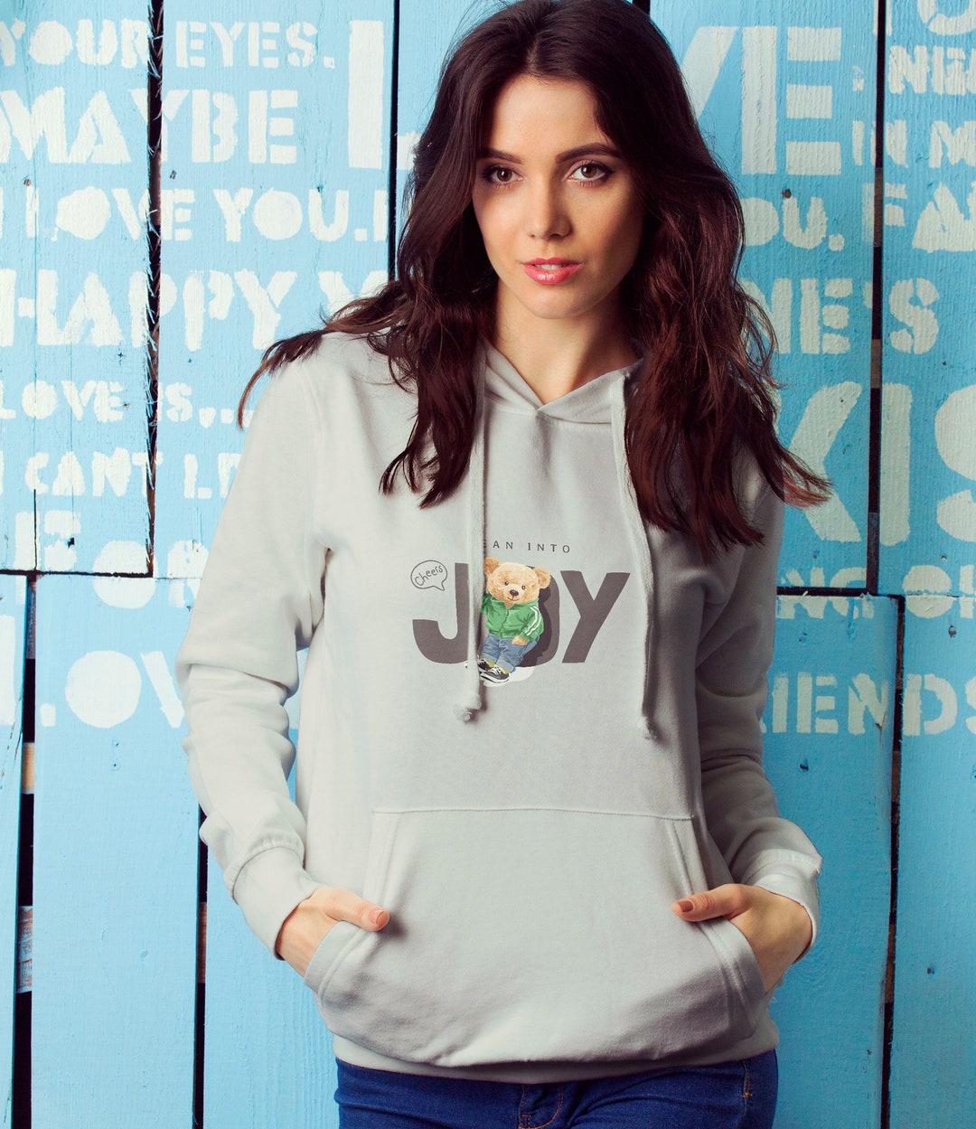 Teddy Bear Pullover Hoodie Lean Into Joy Bear Streetwear - Etsy