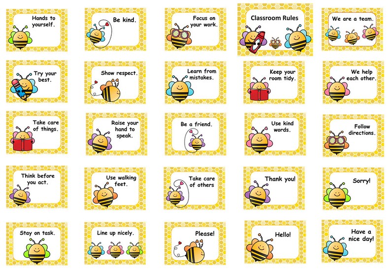 Bee Theme Classroom Rules, Printable Posters - Etsy