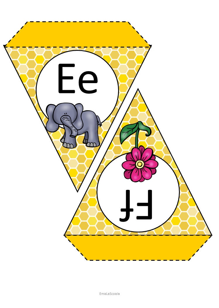 Alphabet Letter Banner With Bee Theme, Digital Printable Pennant Flags ...