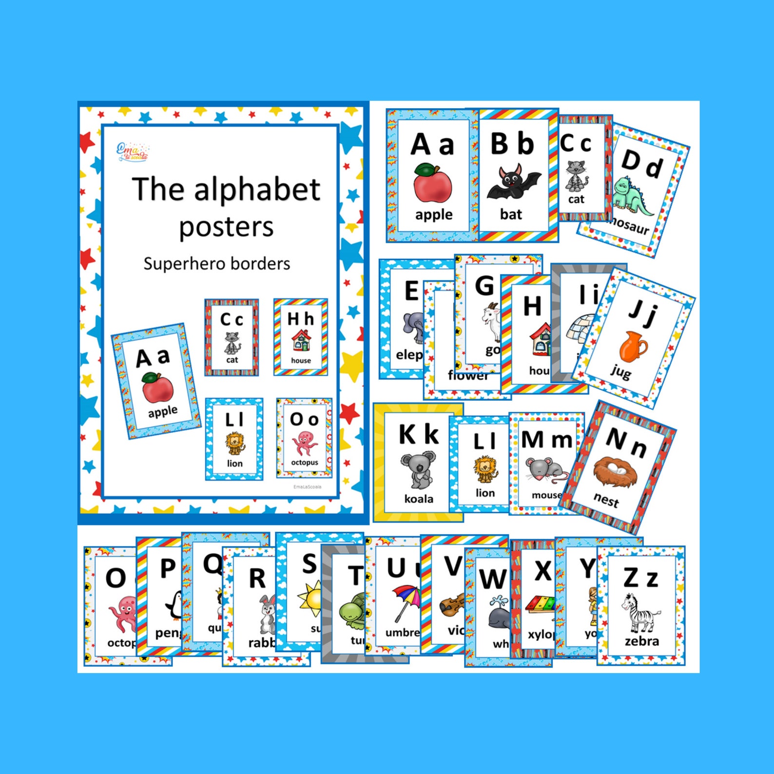 Alphabet Posters, Classroom Decor Printable Posters, Superhero Theme - Etsy