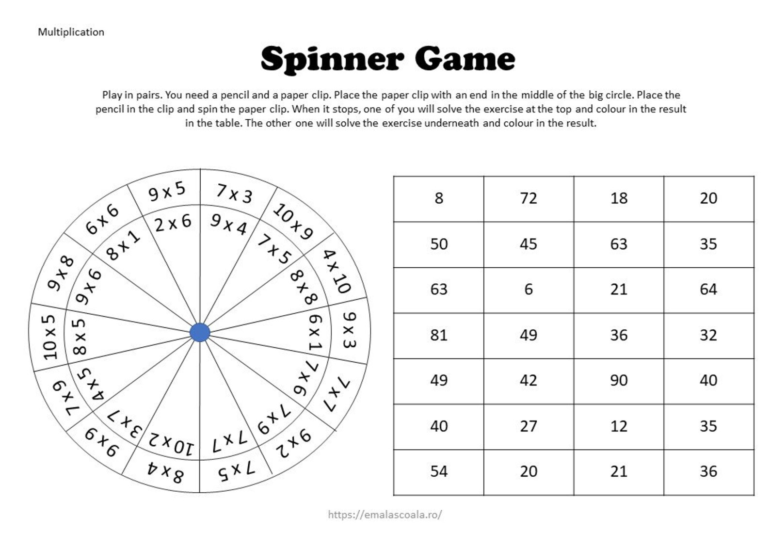 Math Worksheets Printable 2nd Grade Multiplication Game 80 | Etsy