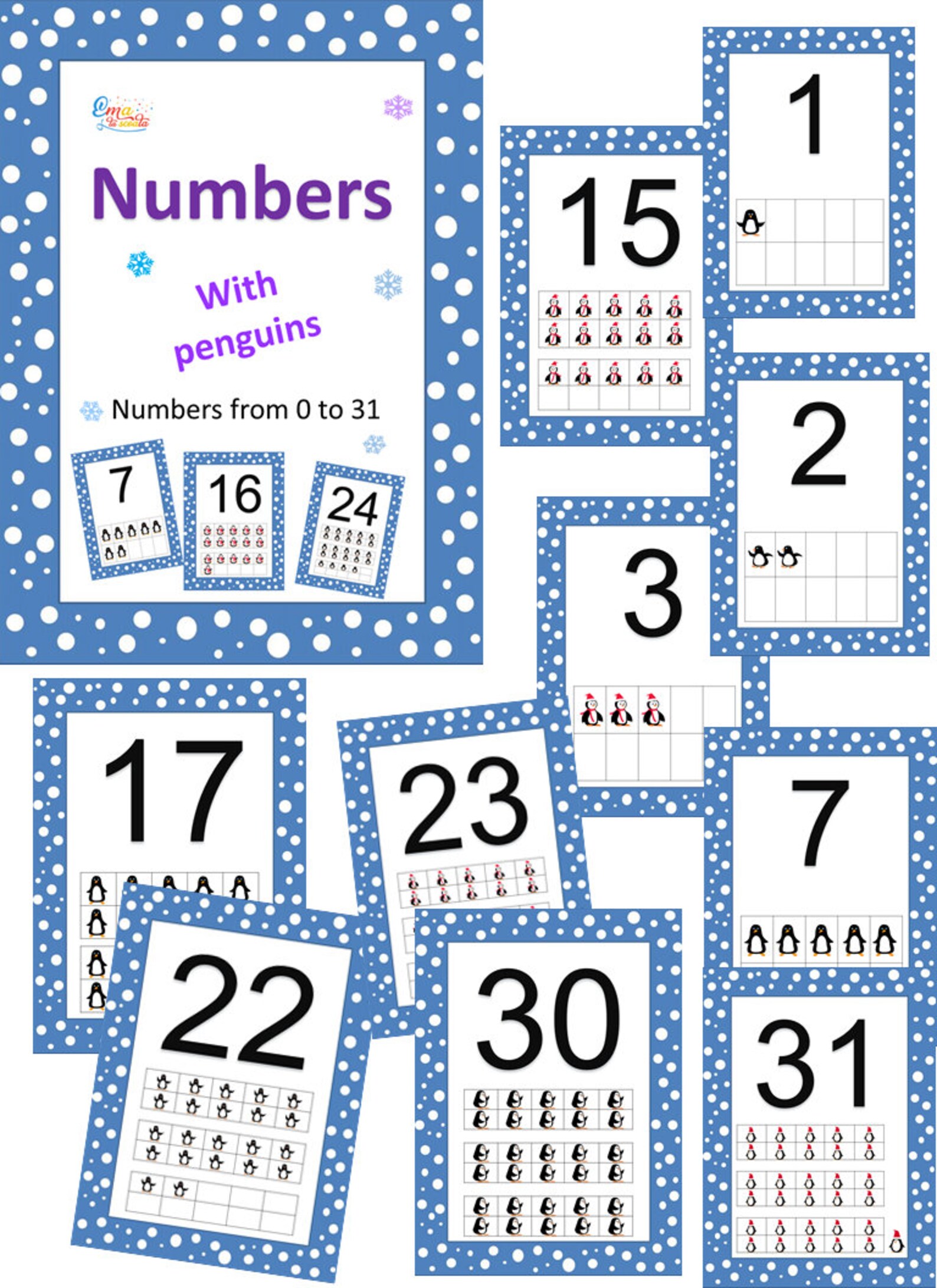 Printable Numbers Posters, Penguin Theme, Classroom Bulletin Board - Etsy