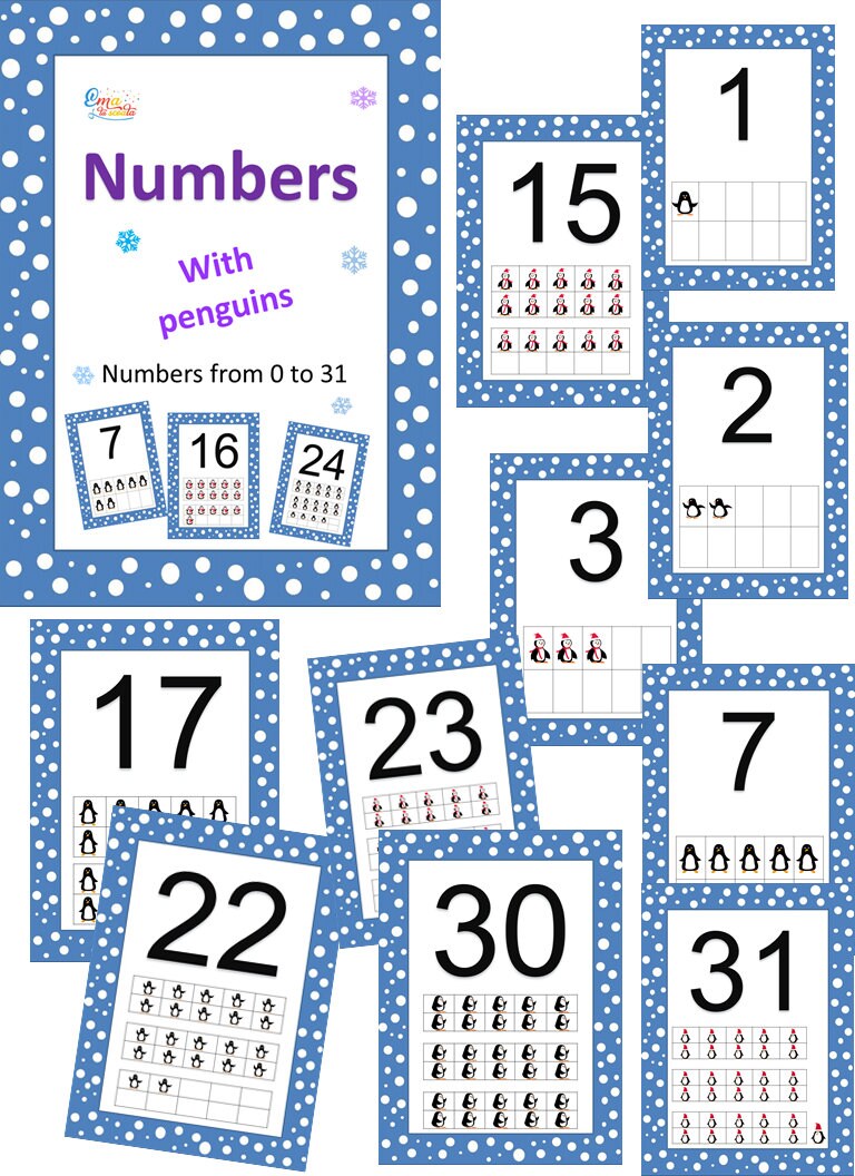 Printable Numbers Posters, Penguin Theme, Classroom Bulletin Board - Etsy
