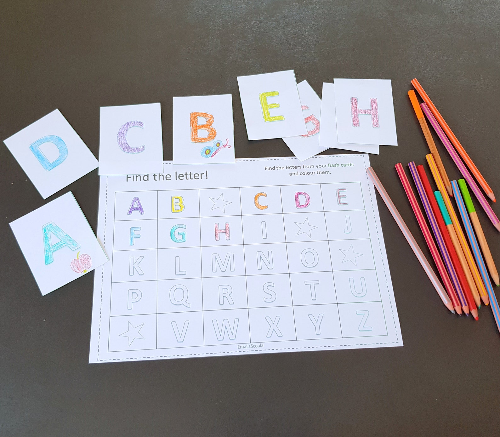 Printable Alphabet Game Letters Flash Cards and Worksheets - Etsy