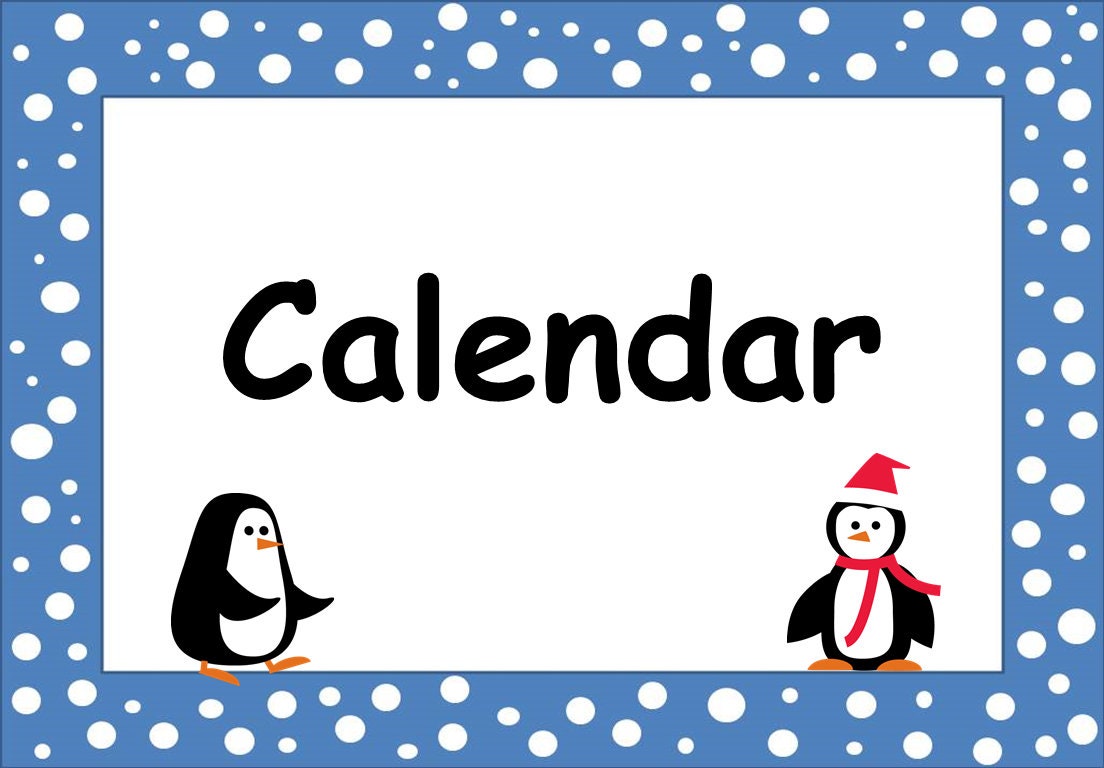 Penguin Theme Calendar for Kids, Printable Classroom Calendar, Digital ...