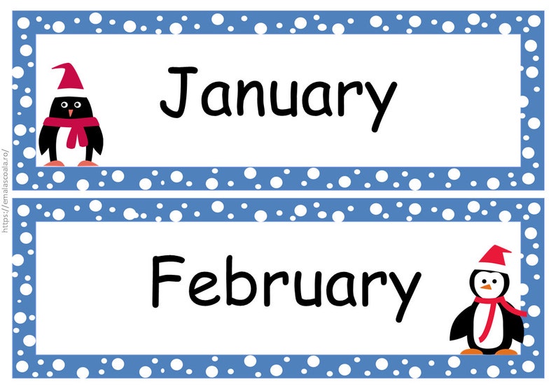 Penguin Theme Calendar for Kids, Printable Classroom Calendar, Digital ...