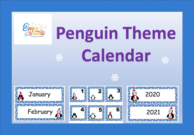 Penguin Theme Calendar for Kids, Printable Classroom Calendar, Digital ...
