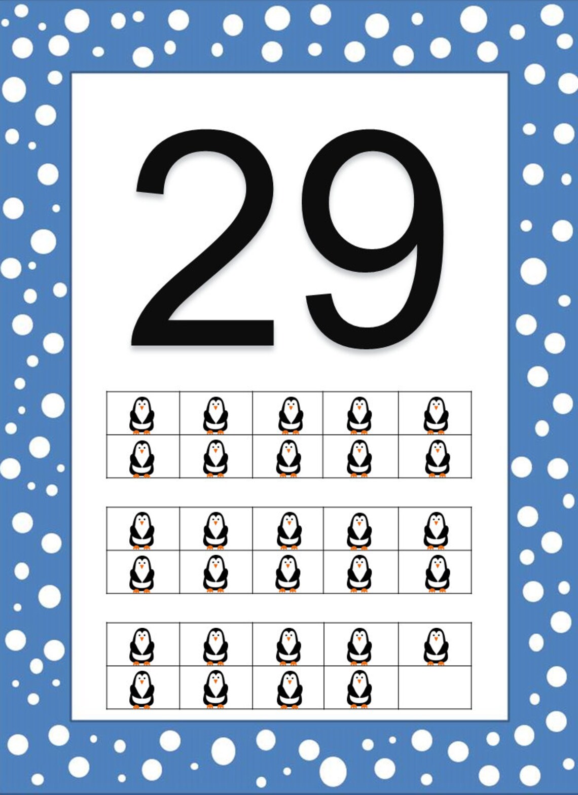Printable Numbers Posters Penguin Theme Classroom Bulletin - Etsy