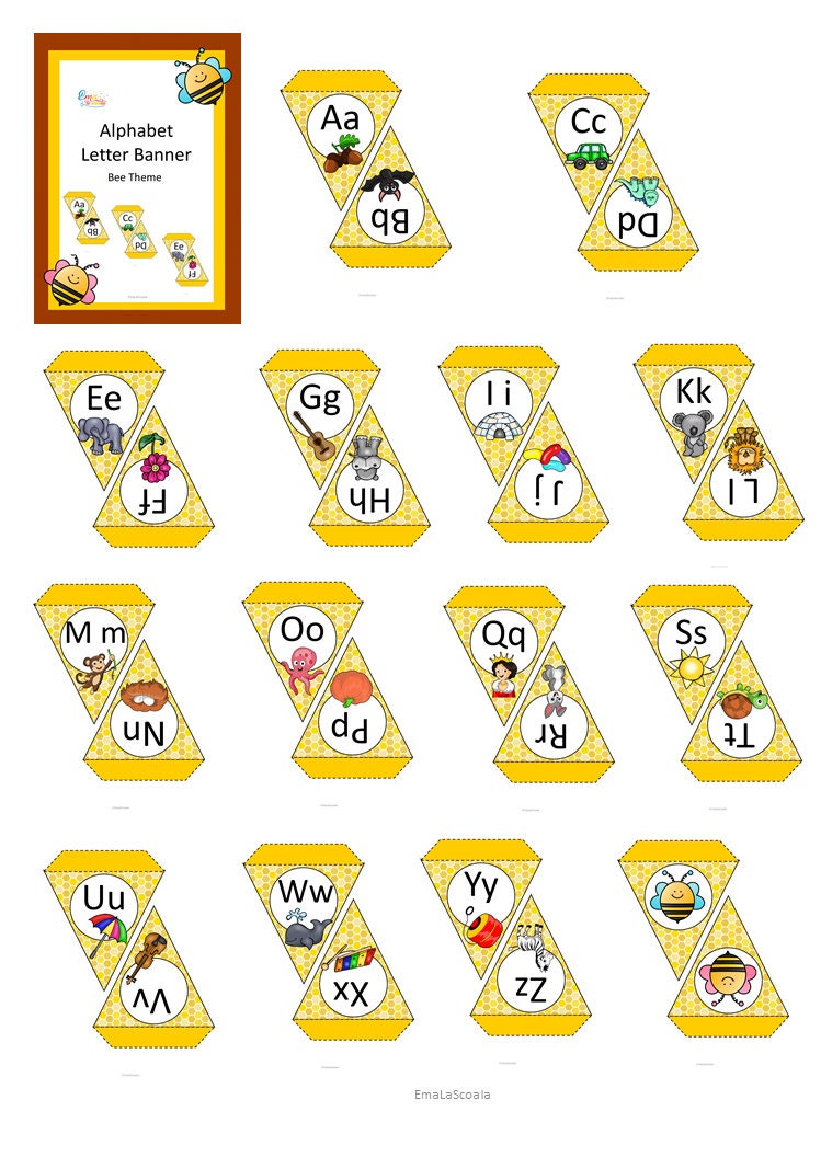 Alphabet Letter Banner With Bee Theme, Digital Printable Pennant Flags ...
