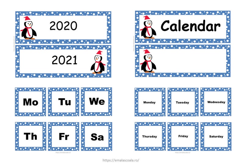 Penguin Theme Calendar for Kids, Printable Classroom Calendar, Digital ...