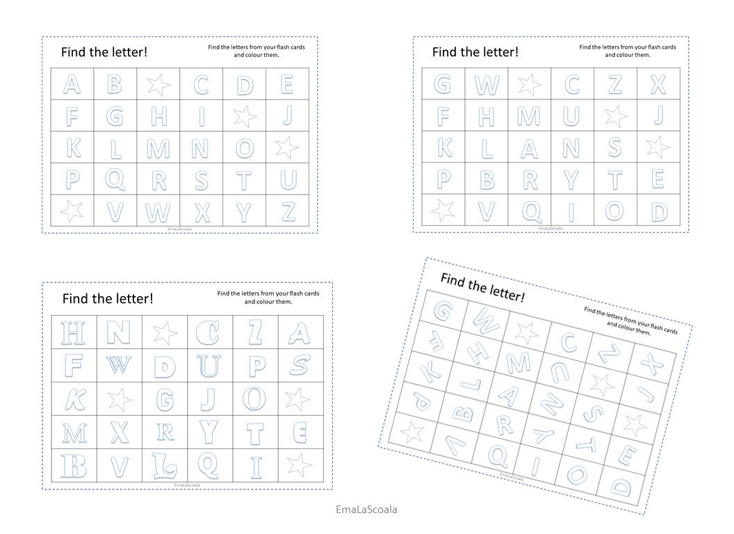 Printable Alphabet Game Letters Flash Cards and Worksheets - Etsy
