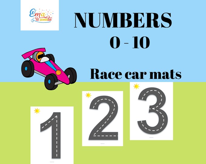 Number Mats, Tracing Numbers, Printable Race Car Mats, Instant Download ...