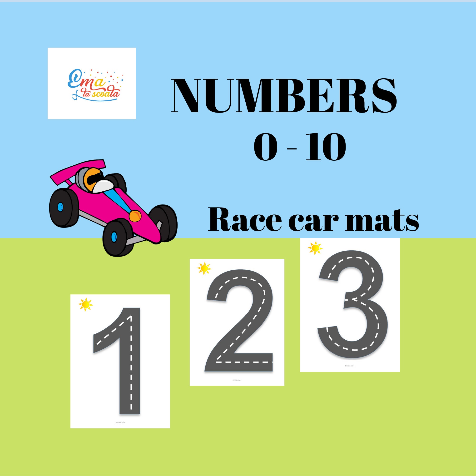 Number Mats Tracing Numbers Printable Race Car Mats Instant - Etsy