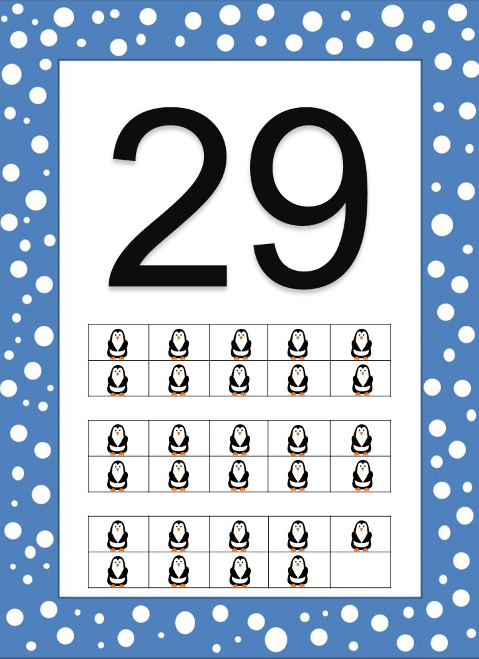 Printable Numbers Posters Penguin Theme Classroom Bulletin - Etsy