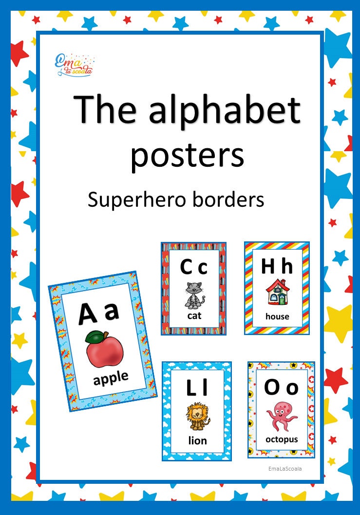 Alphabet Posters, Classroom Decor Printable Posters, Superhero Theme - Etsy