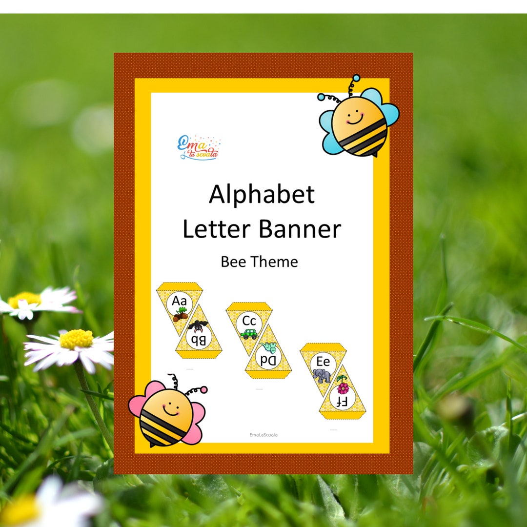 Banner de letras del alfabeto con tema de abejas, banderas de ...