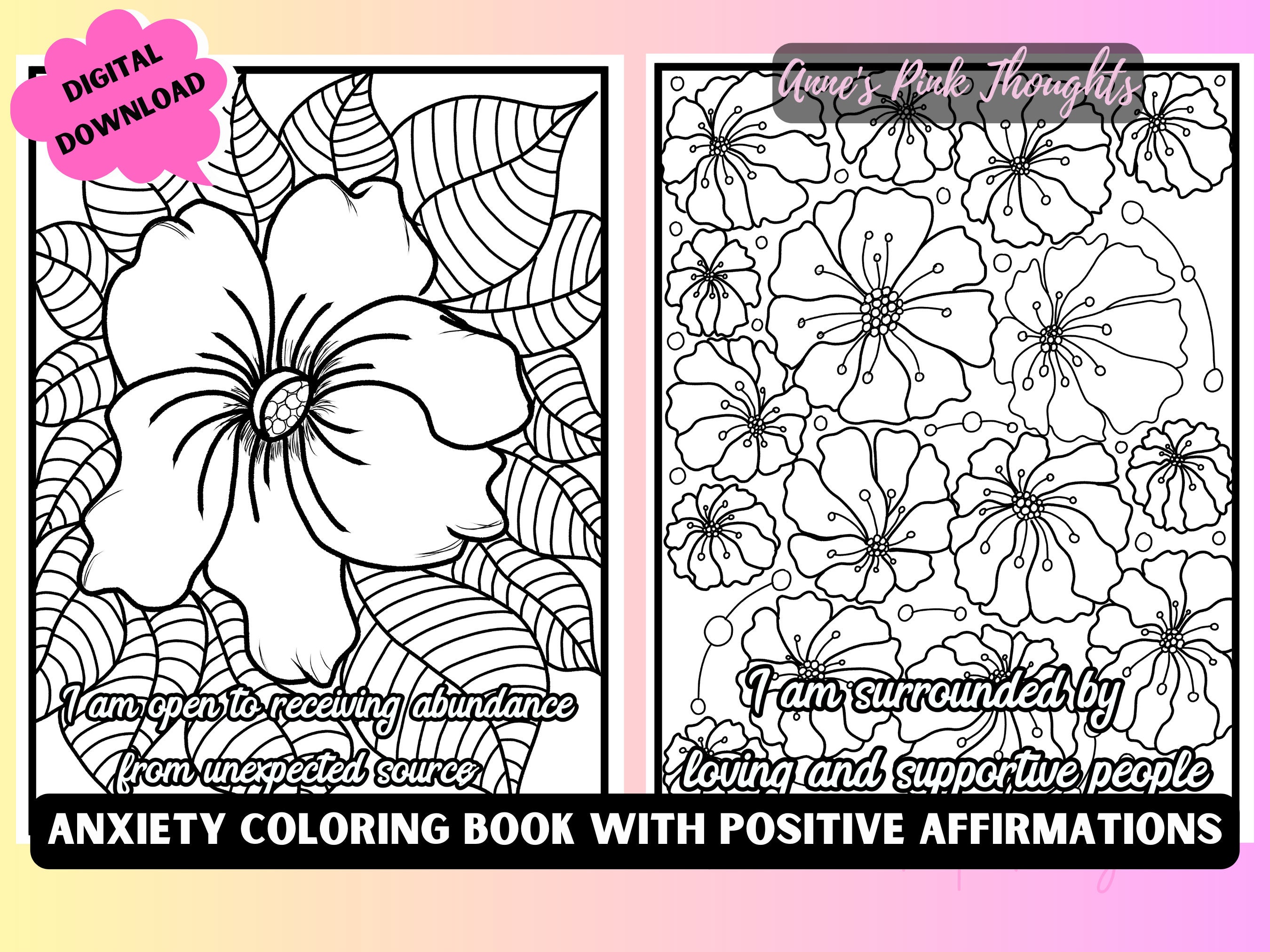 Anxiety Coloring Book for Adults and Teens With Positive Affirmations ...