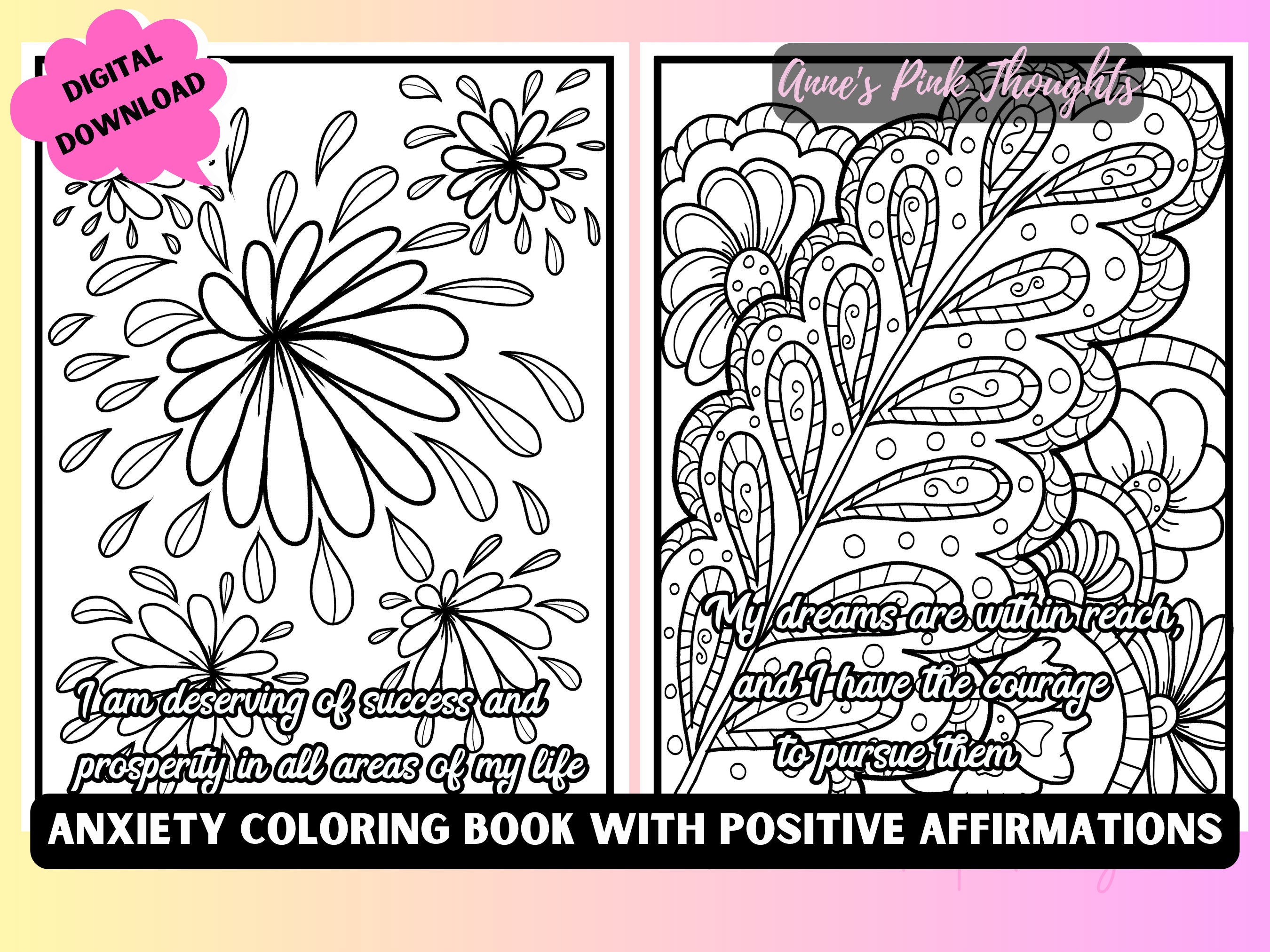 Anxiety Coloring Book for Adults and Teens With Positive Affirmations ...