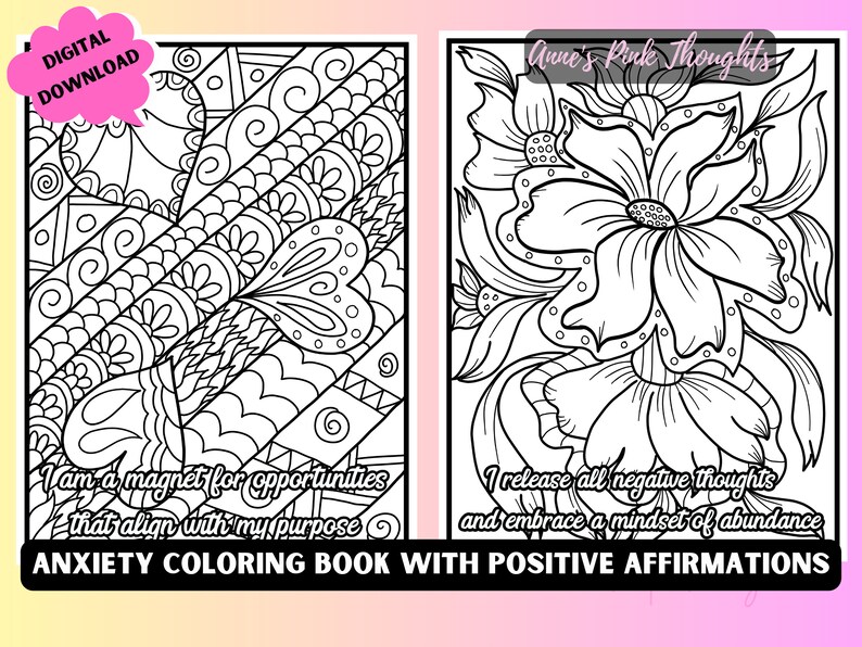 Anxiety Coloring Book for Adults and Teens With Positive Affirmations ...