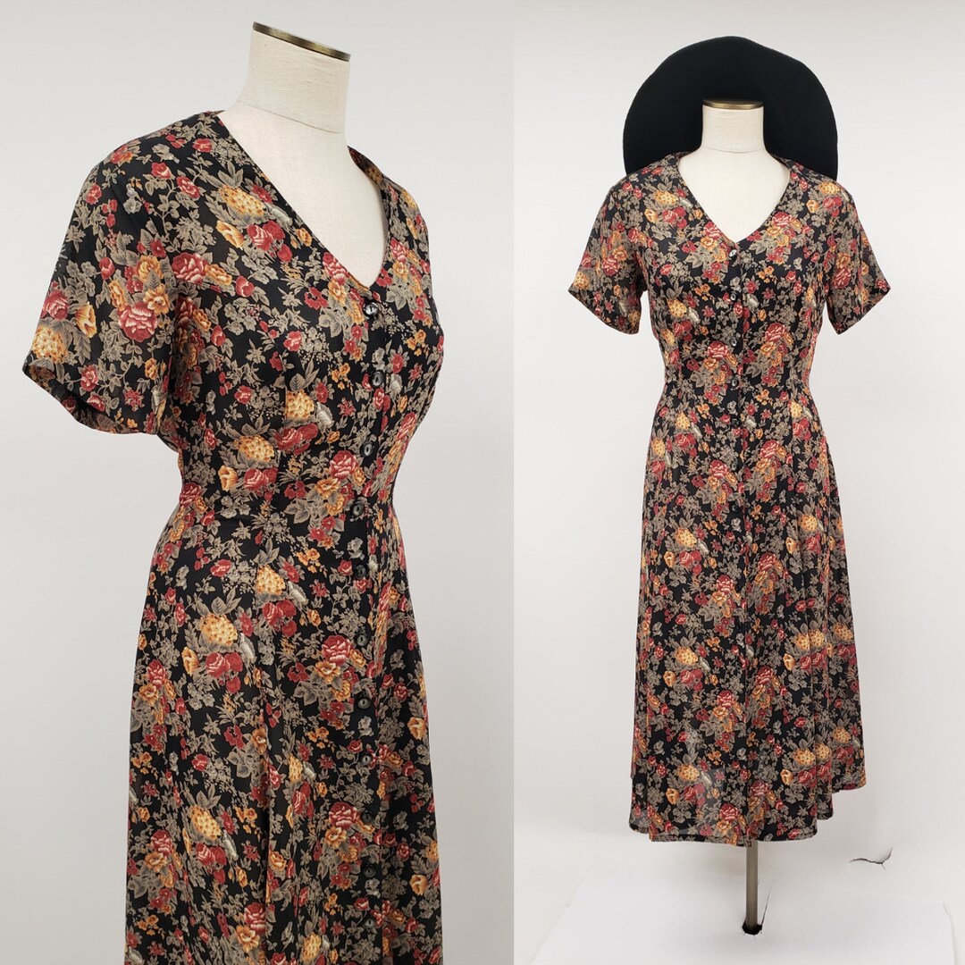 90s Midi Dress - Express Small - 90s Floral Dress S - 90s Vintage Dress ...