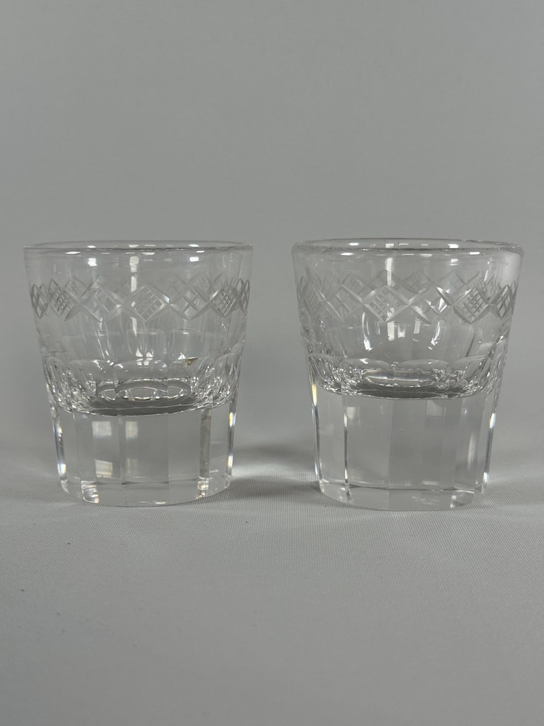 Vintage Cut Crystal Shot Glasses | Diamond Lattice Barware Pair - Etsy