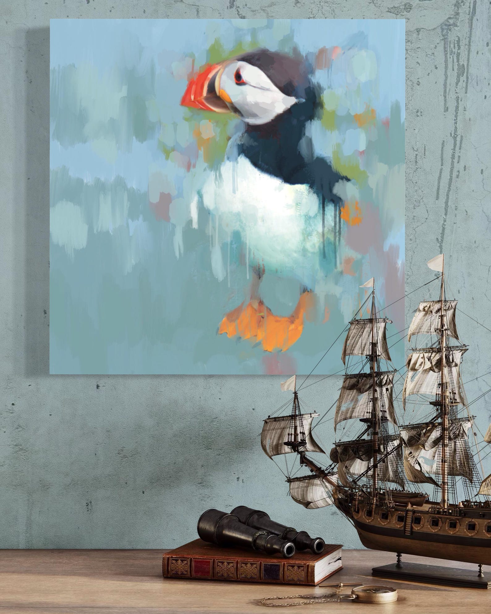 Fine Art Print, Oil Painting, Puffin, Wall Art, Coastal Art, Beach ...