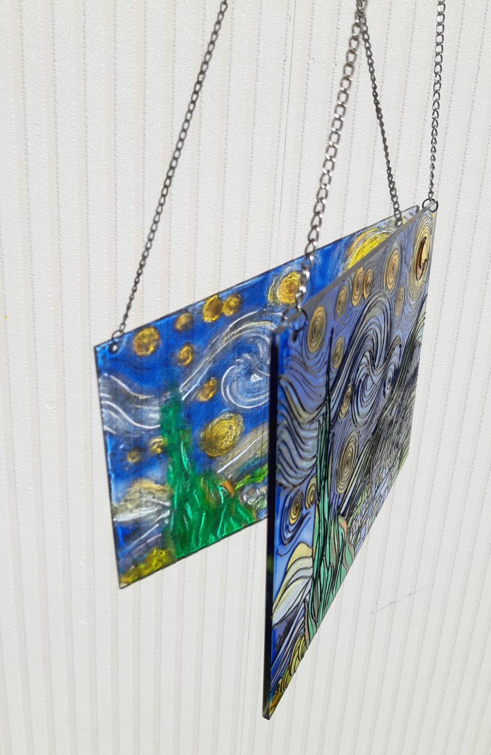 Hand Painted Starry Night, Window Suncatcher, Faux Glass Painting ...
