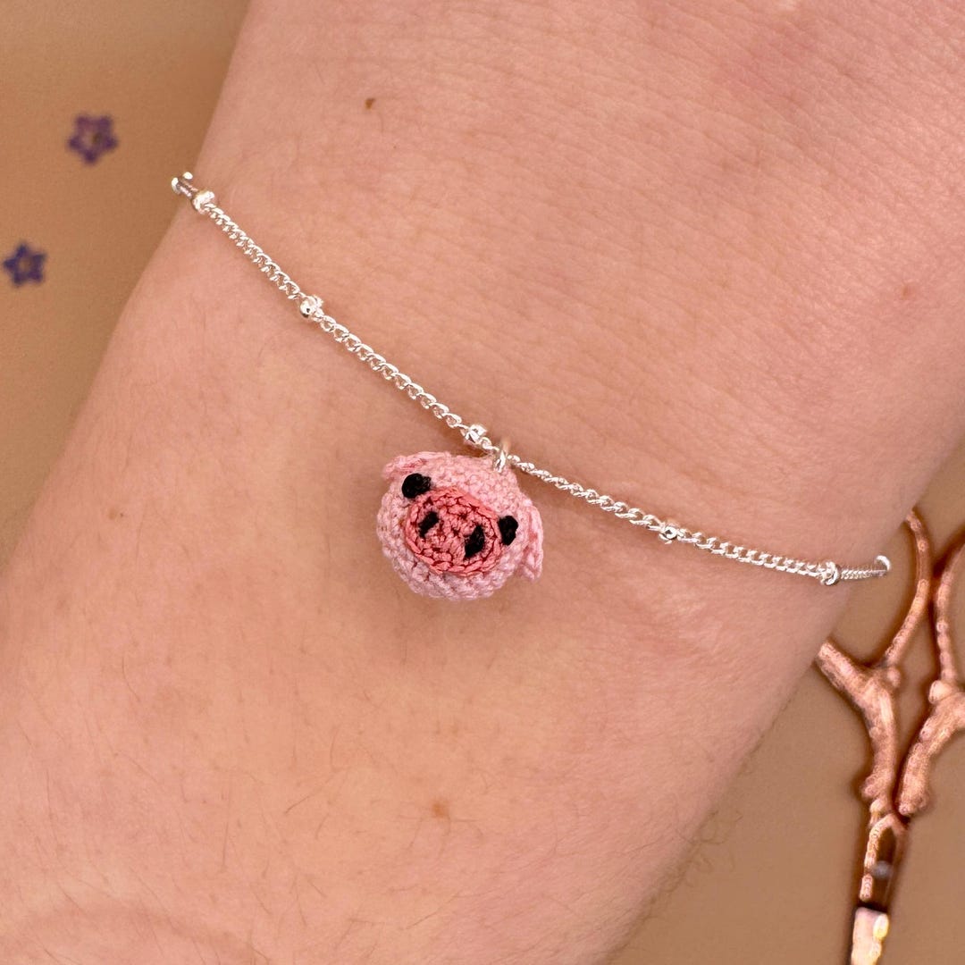 Pig Micro Crochet Bracelet, Pig Sterling Silver Bracelet, Pig Bracelet ...