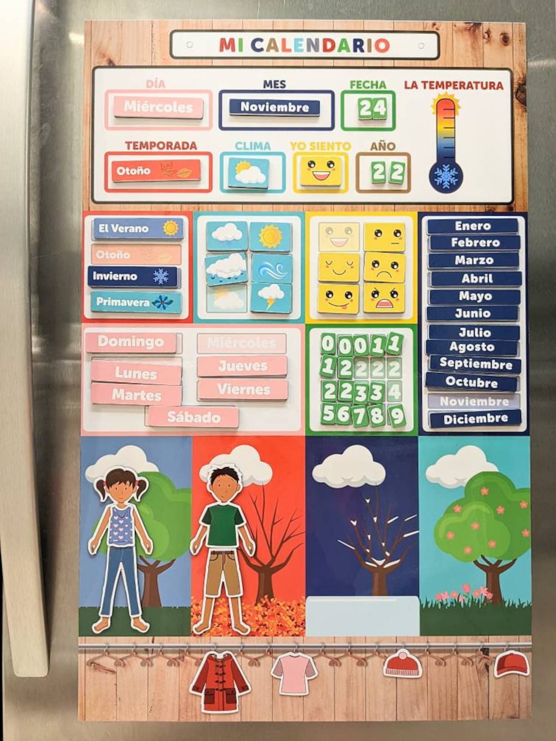 Spanish Learning Calendar | Magnetic Daily Board for Kids | Calendario ...