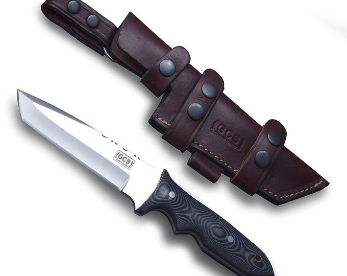 GCS Handmade Stacked Leather Handle D2 Tool Steel Tactical Hunting ...
