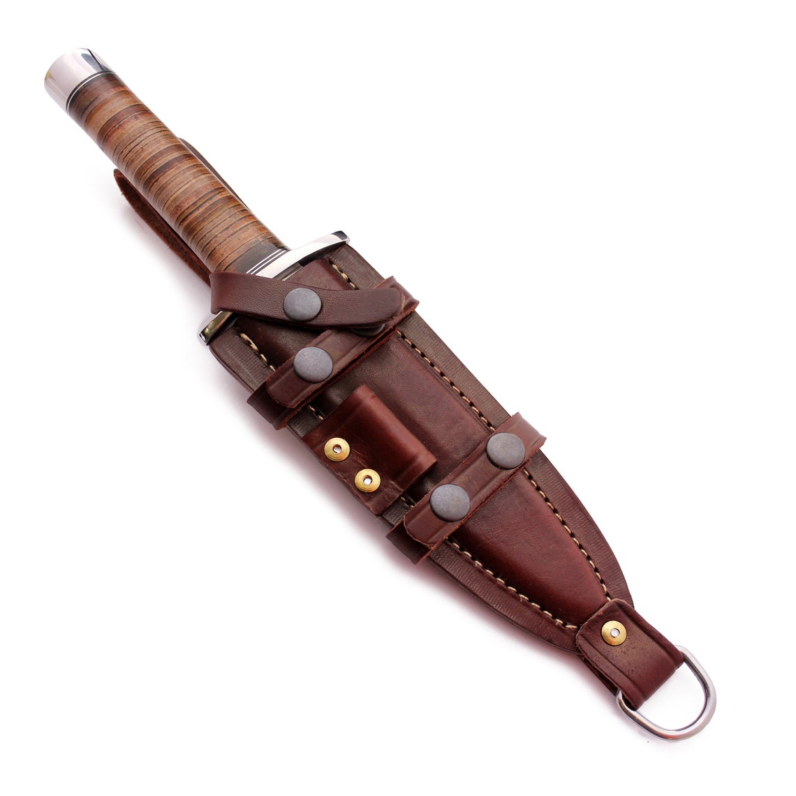GCS Handmade Stacked Leather Handle D2 Tool Steel Tactical Hunting ...