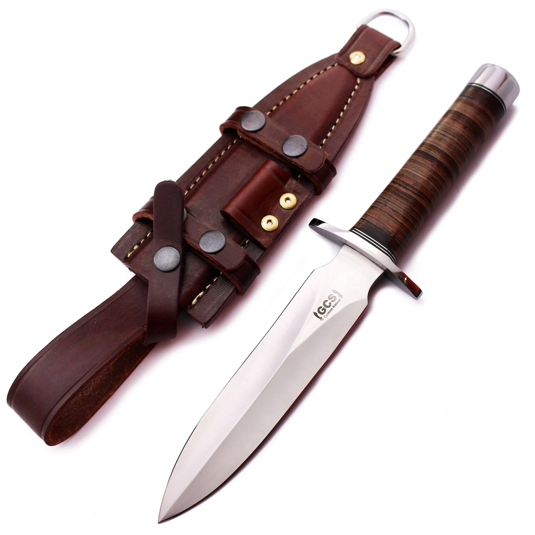GCS Handmade Stacked Leather Handle D2 Tool Steel Tactical Hunting ...