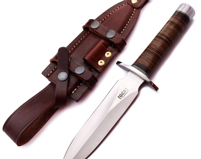 GCS Handmade Stacked Leather Handle D2 Tool Steel Tactical Hunting ...