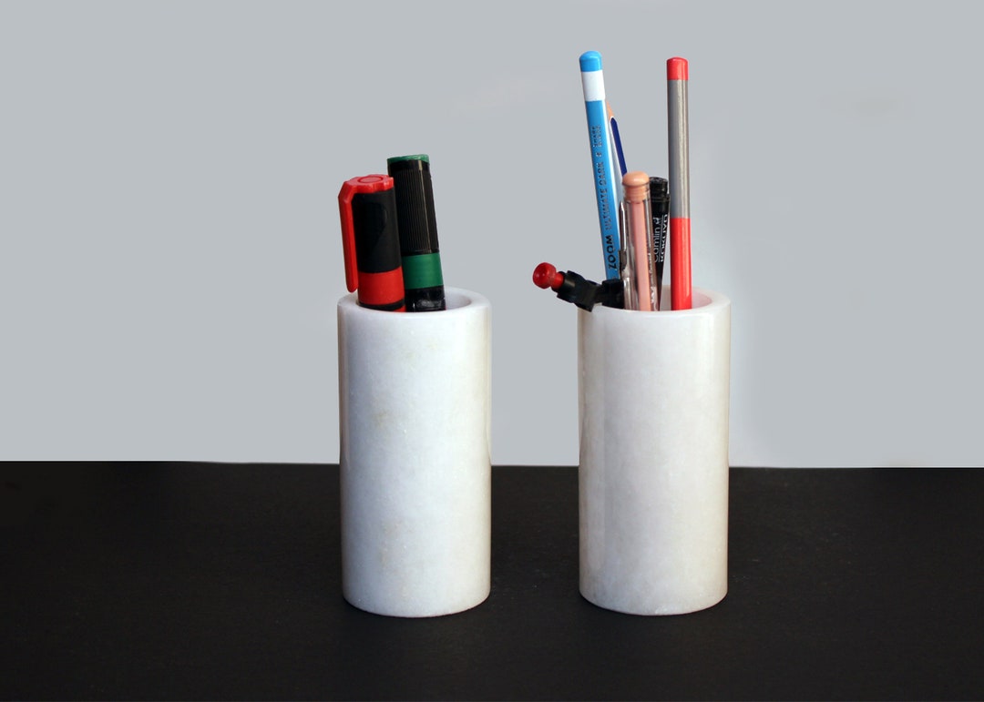 Hand Carved Marble Pen Holder: Pink & White Desk Organizer - Etsy
