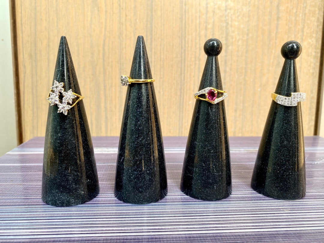 Handcrafted Black Granite Ring Holder: Natural Marble Jewelry Display ...
