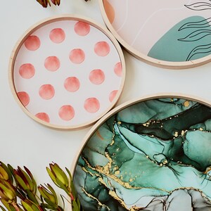 Decorative Wooden Catch All Tray Round Coffee Table Tray With Colorful ...