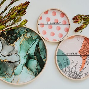 Decorative Wooden Catch All Tray Round Coffee Table Tray With Colorful ...