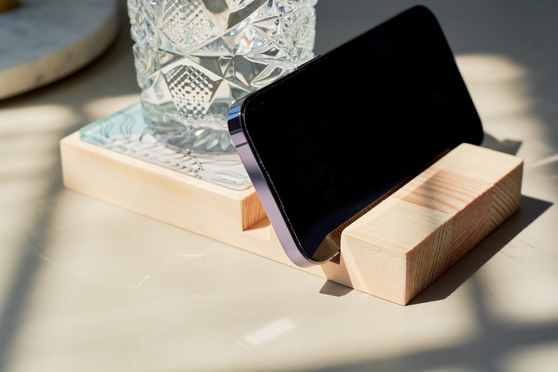 Handmade Pine Tree Phone Stand With Acrylic Design Plate - Modern and ...