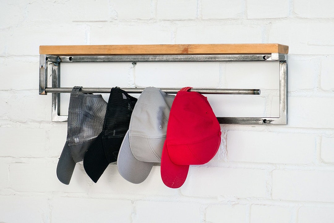 Rustic Entryway Metal Baseball Hat Rack With Reclaimed Wood Shelf ...