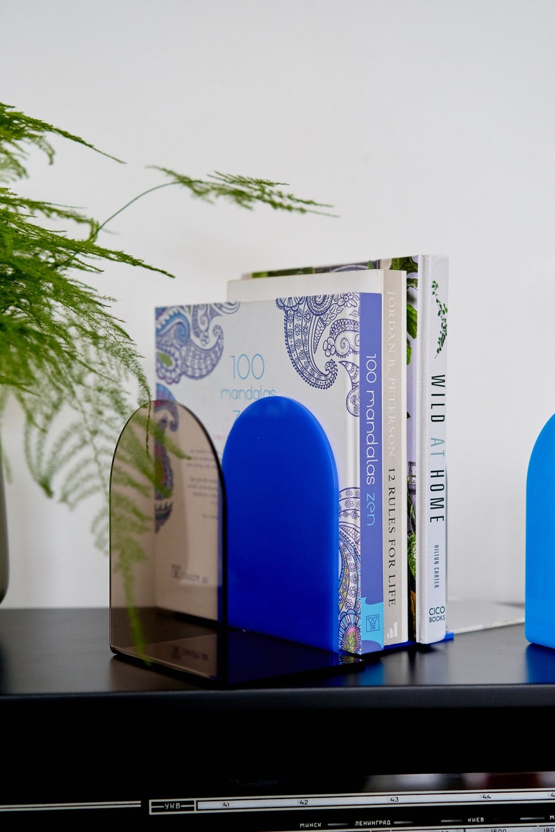 Acrylic Bookends - Bookshelf Decor - Book Stopper - Book Lover's Gift ...