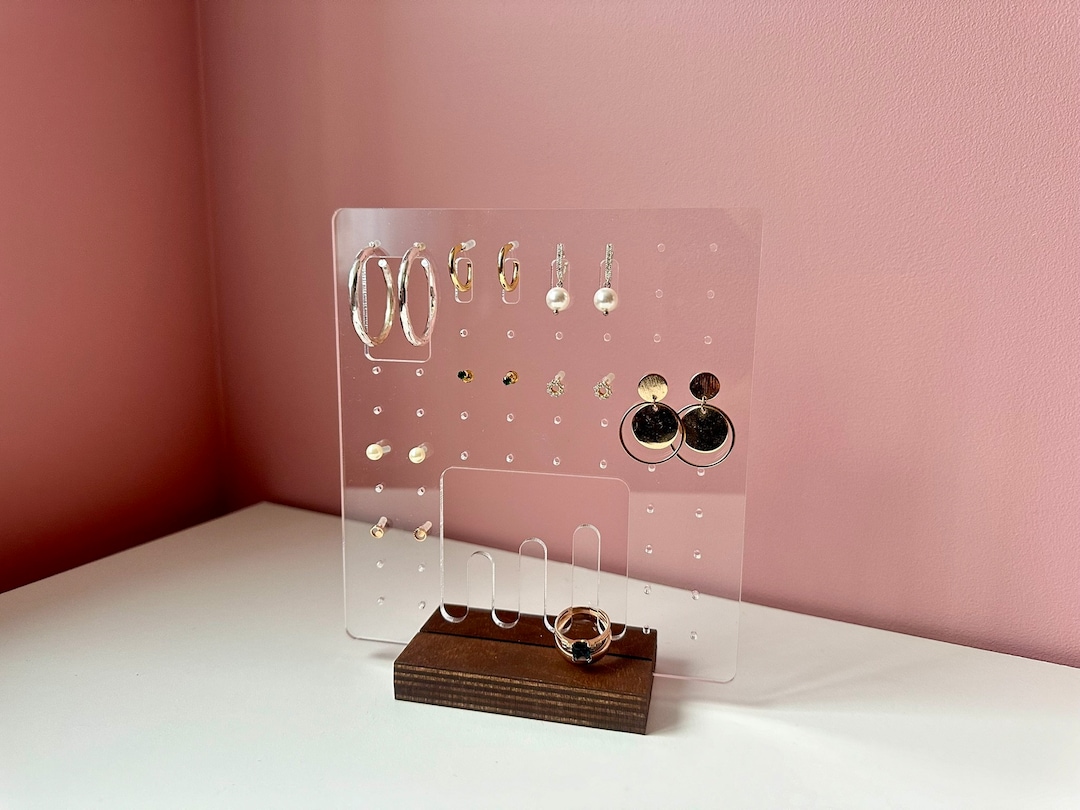 Clear Acrylic Jewelry Stand With Plywood Base Earring and - Etsy