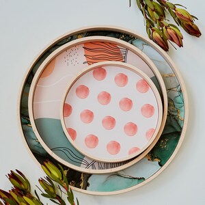 Decorative Wooden Catch All Tray Round Coffee Table Tray With Colorful ...