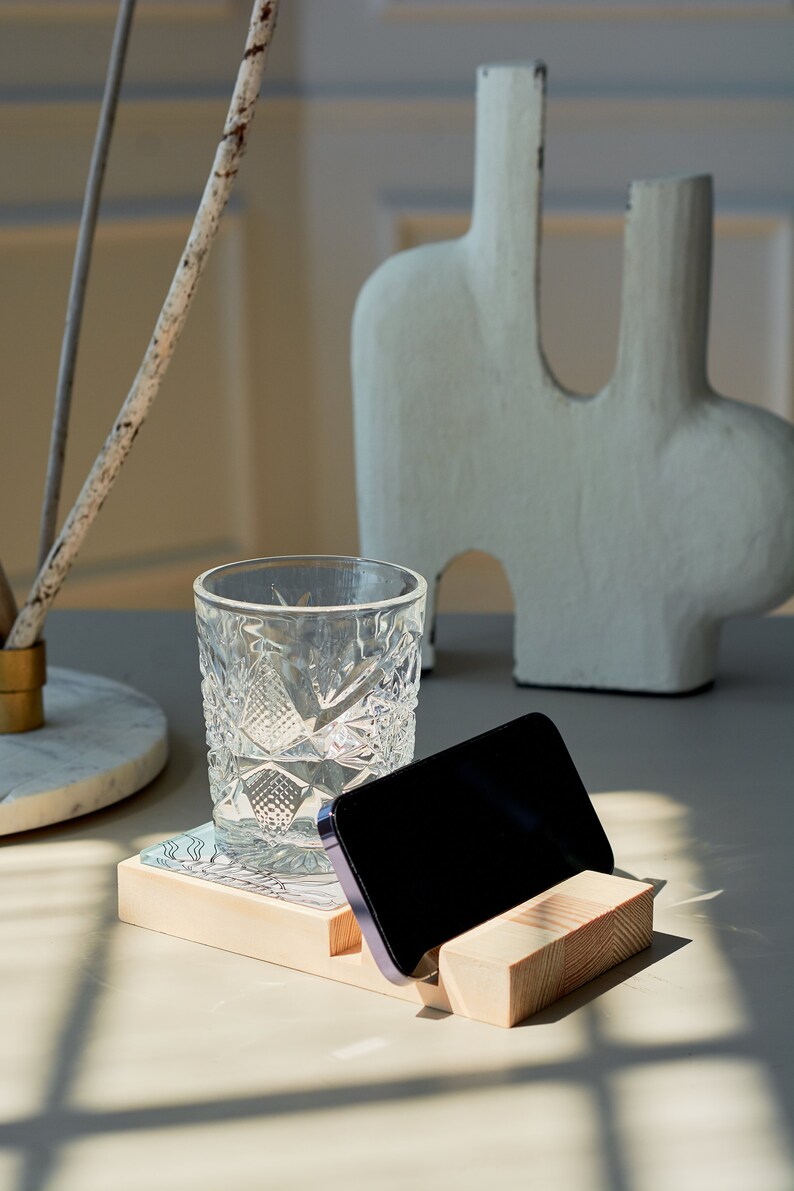 Handmade Pine Tree Phone Stand With Acrylic Design Plate - Modern and ...