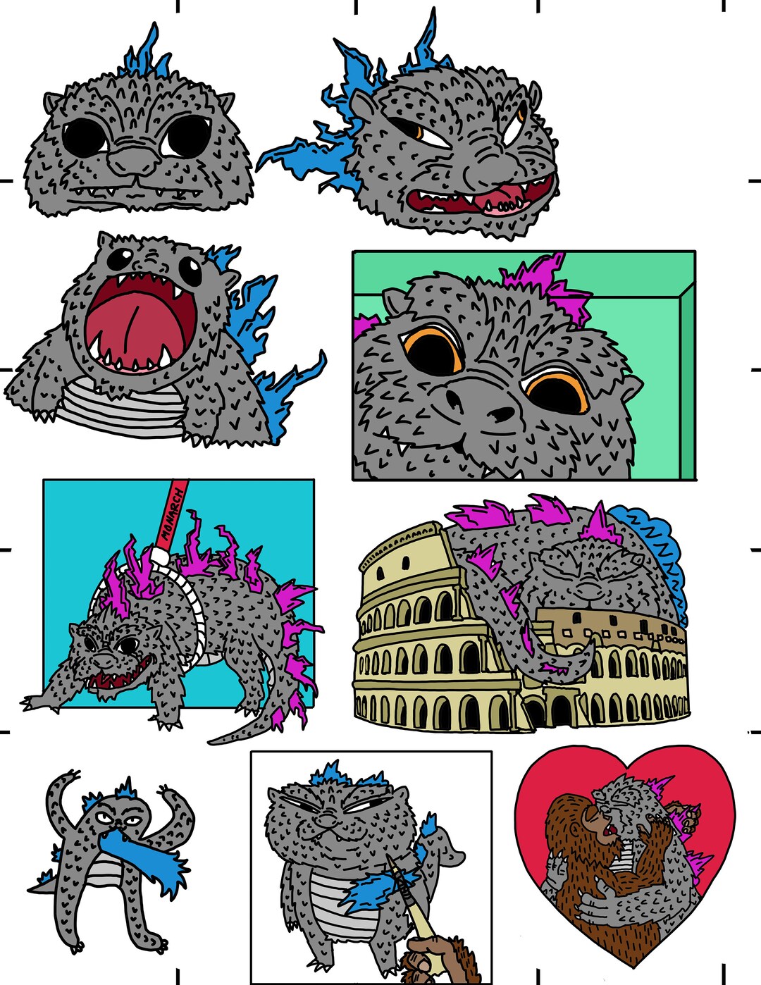Godzilla Sticker Pack of 9 - Etsy
