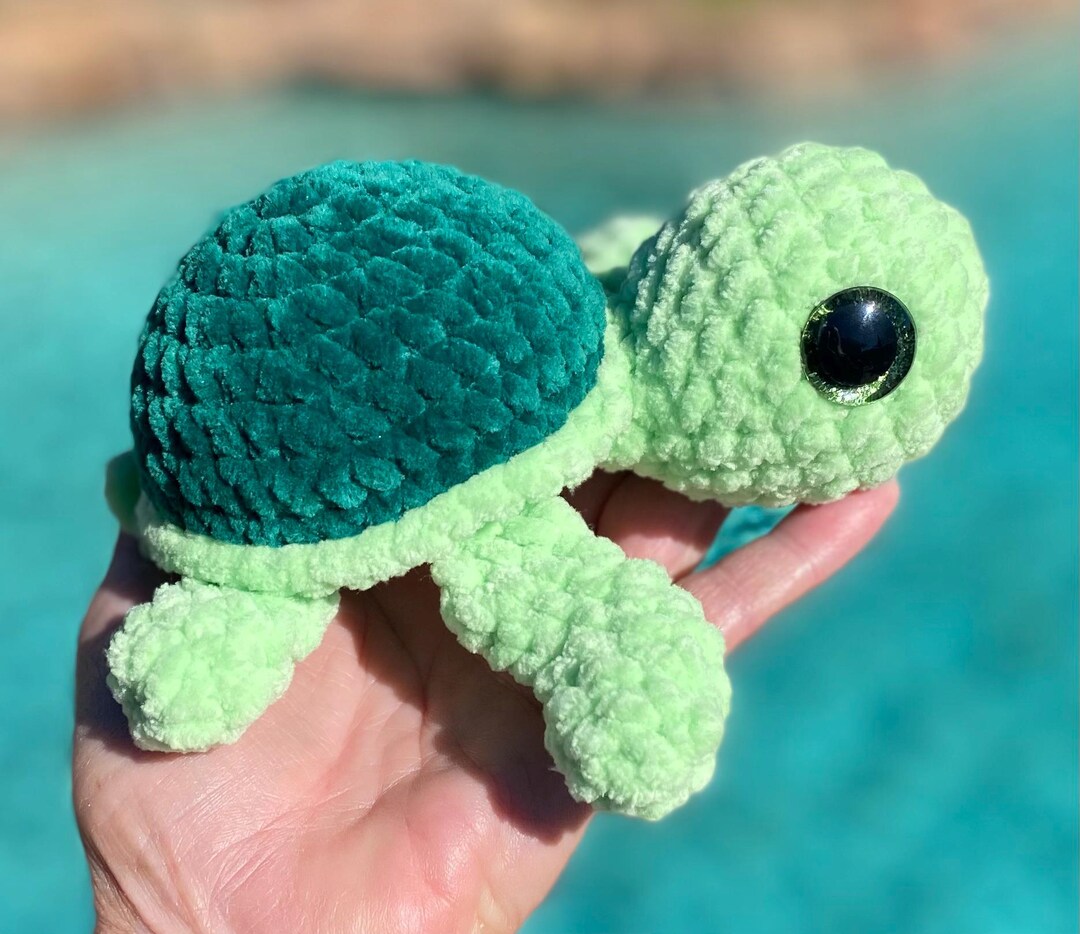 Emerald Green Plush Sea Turtle Handmade Crochet Stuffed Toy, Perfect ...