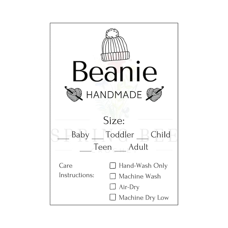 Printable Beanie Tag - Etsy