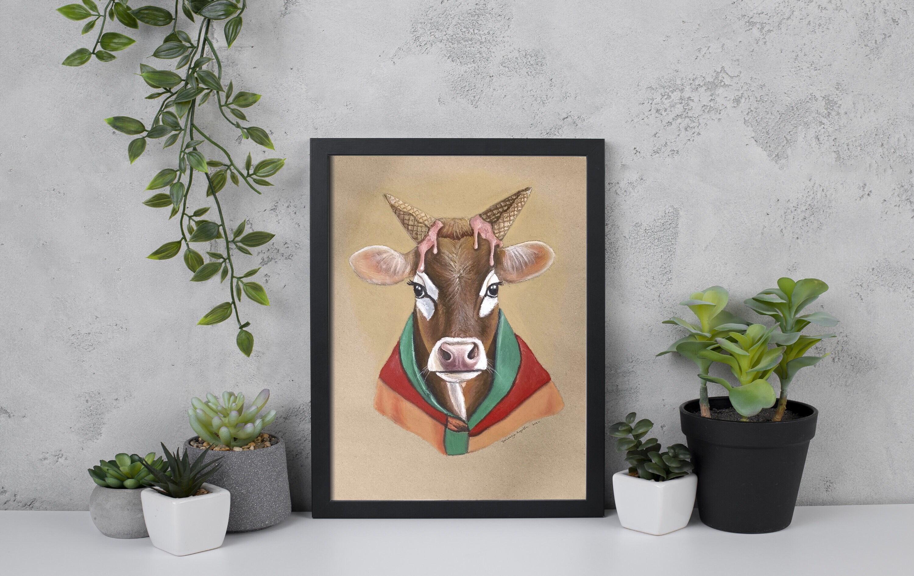 Cow Drawing - Original Oil Pastel Drawing, Oil Painting, Pastel Drawing ...