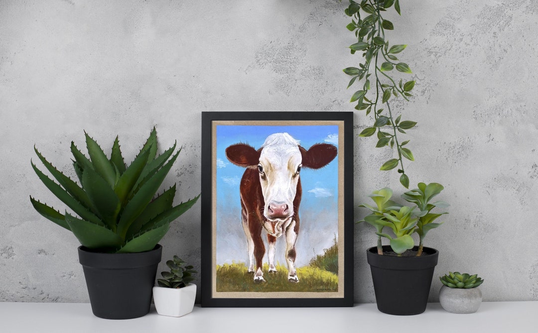 Cow Art - Original Oil Pastel Drawing, Oil Pastel Drawing, Pastel ...