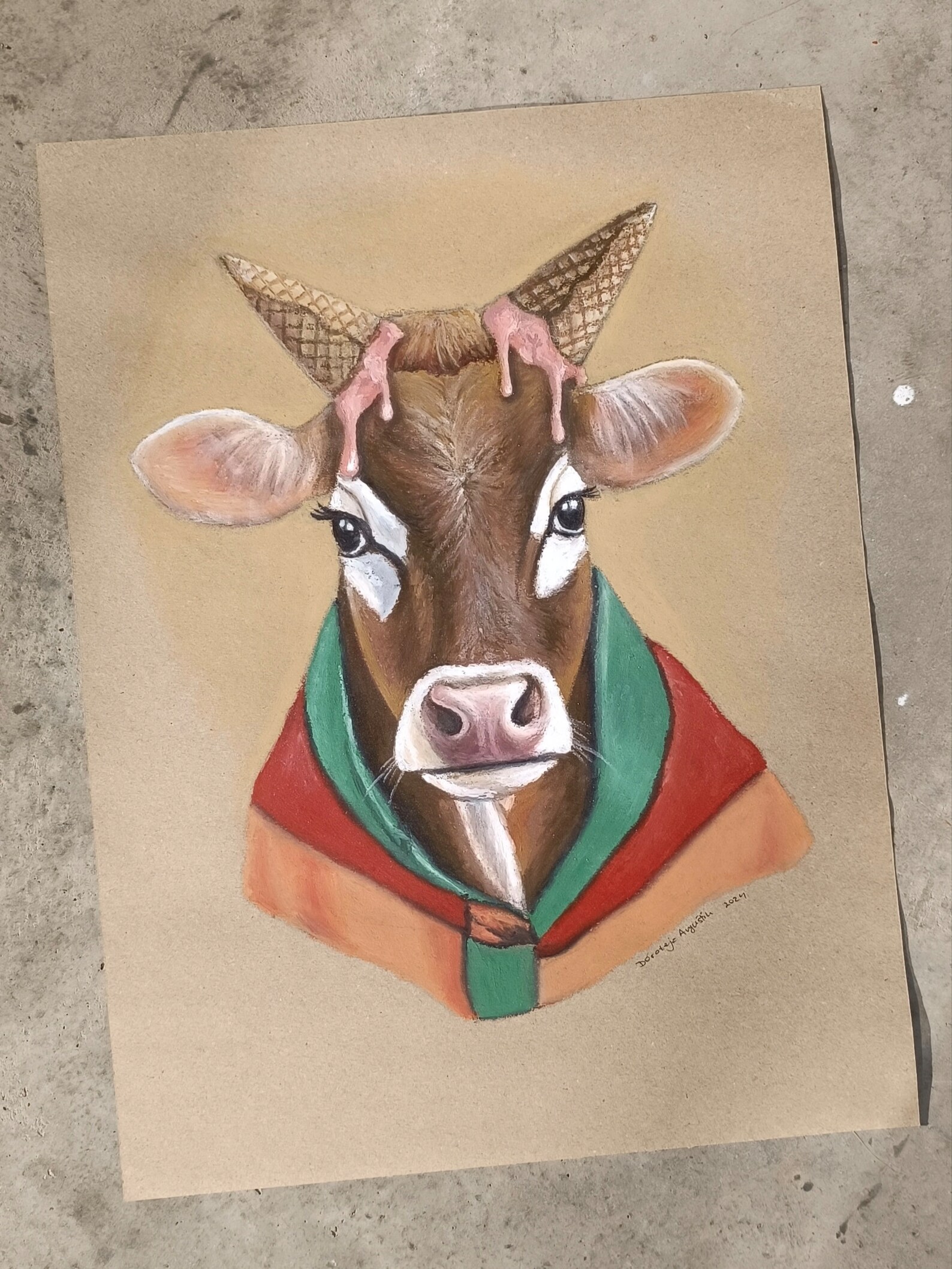 Cow Drawing - Original Oil Pastel Drawing, Oil Painting, Pastel Drawing ...